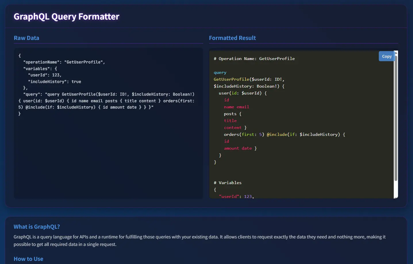 GraphQL Query Formatter | Online Viewer & Prettier